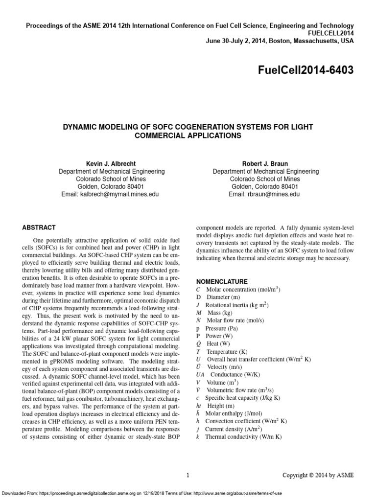 Dynamic Modeling of SOFC Cogeneration Systems For Light Commercial ...