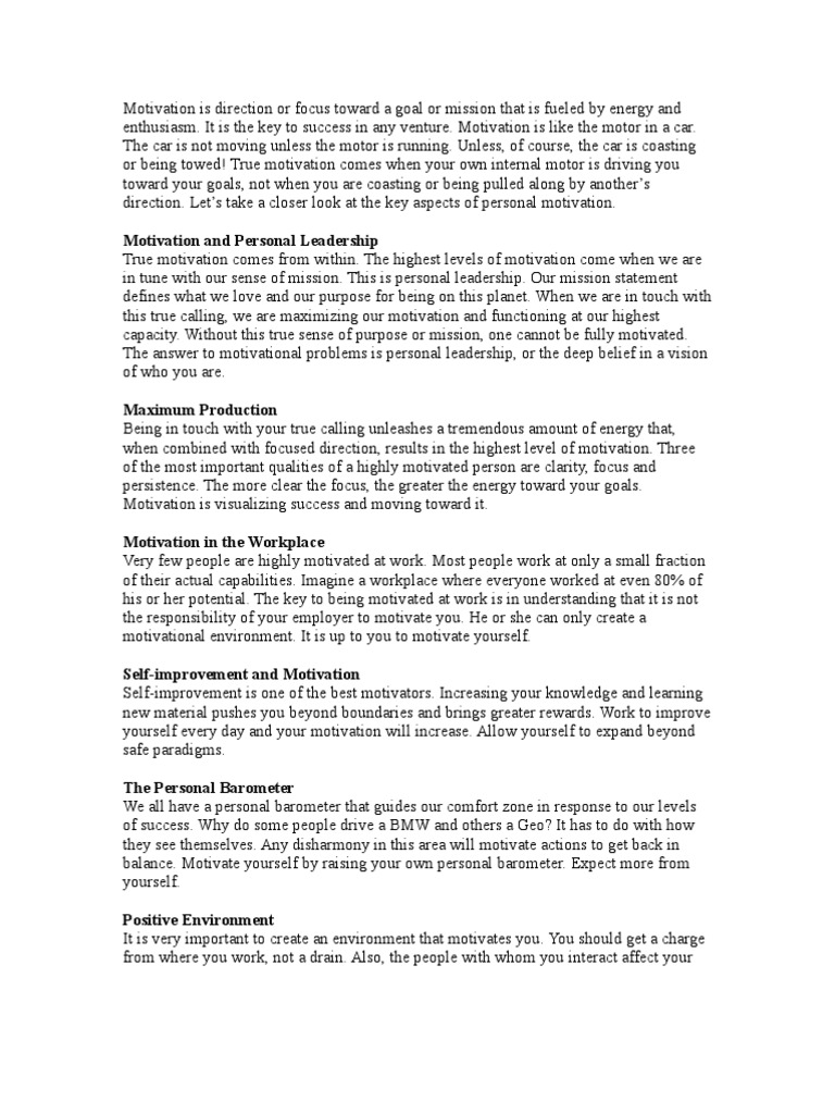 Motivation Handout | PDF | Motivation | Motivational