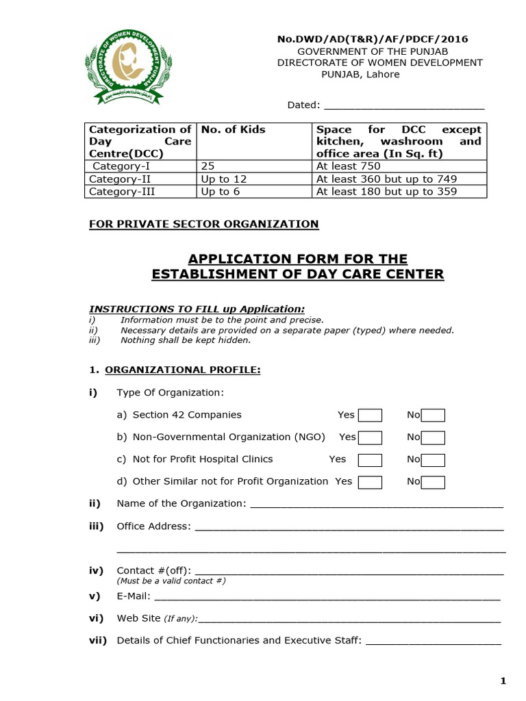 Private Sector Application Form of DCC - 1 | PDF