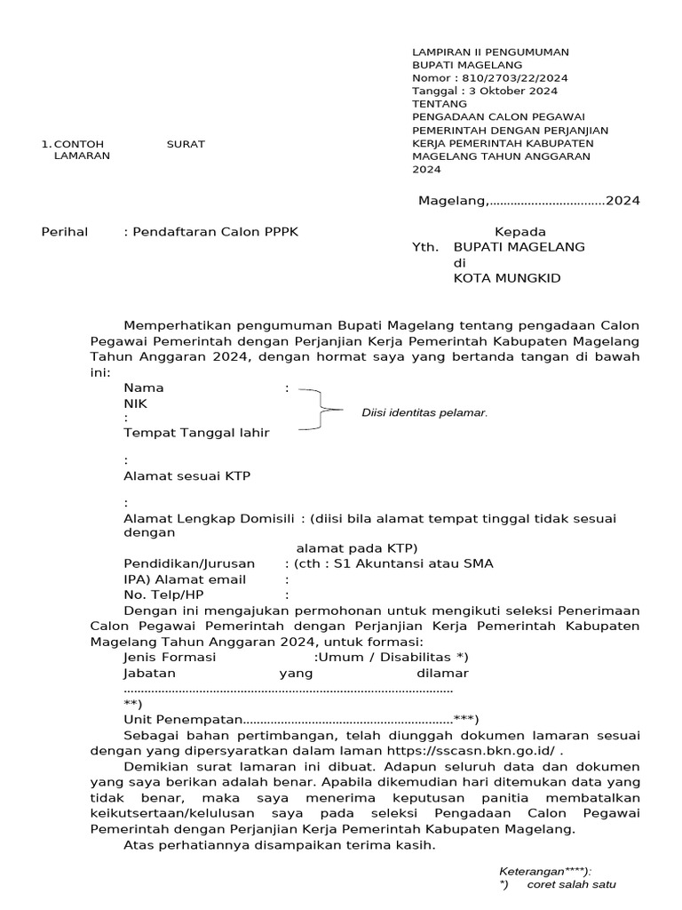 CONTOH SURAT Lampiran PPPK EDIT | PDF