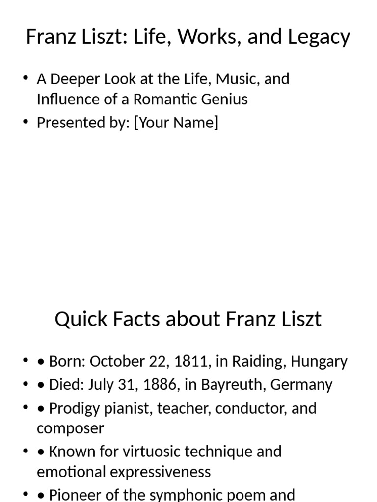 Franz Liszt Facts Compositions Reflection | PDF