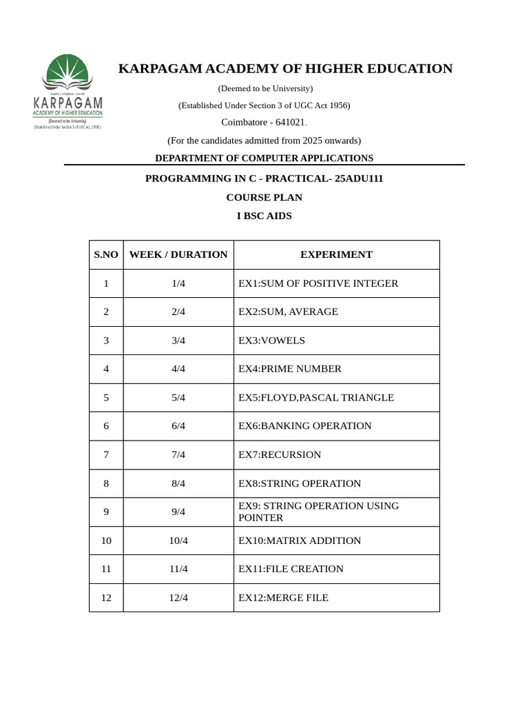 Lesson Plan - C PGM | PDF