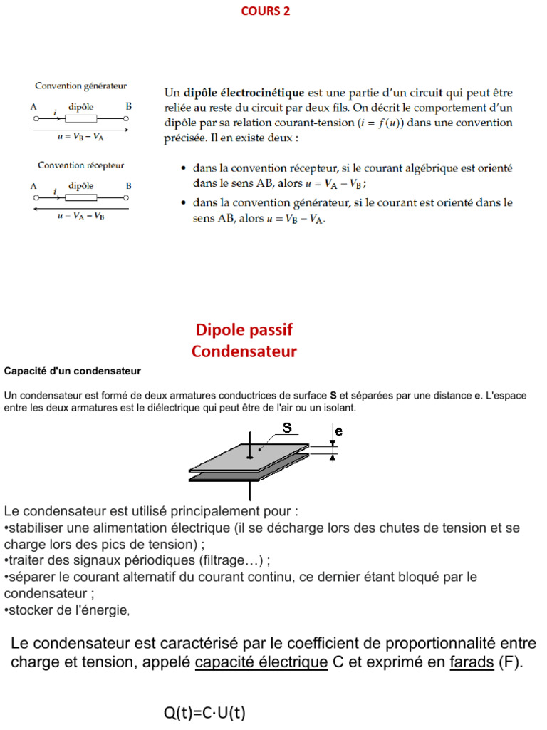 Cours d'électrocinétique : Condensateurs et Inductances | PDF ...