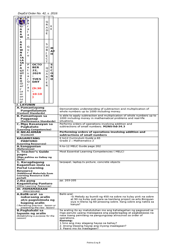 OCT 22-DLL-MATH 2-Q2-W4 | PDF