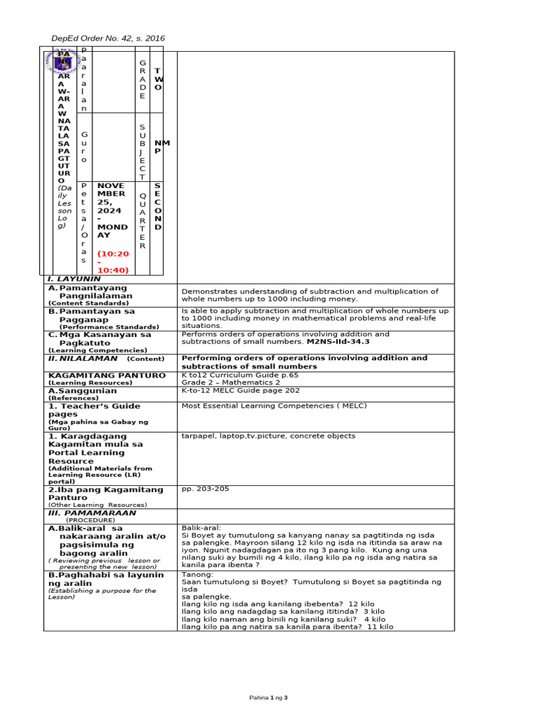Oct 30-Dll-Math 2-Q2-W4 | PDF