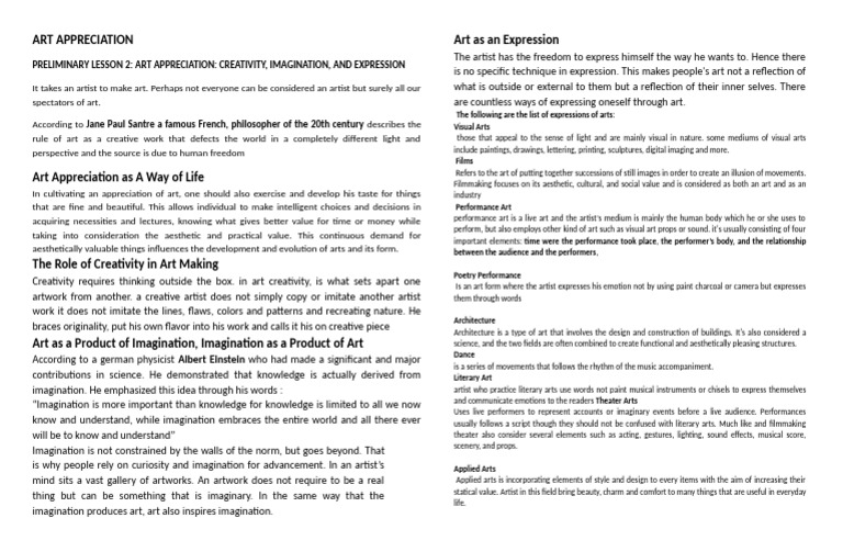 ART APPRECIATION Lesson 2 | PDF | Aesthetics | The Arts