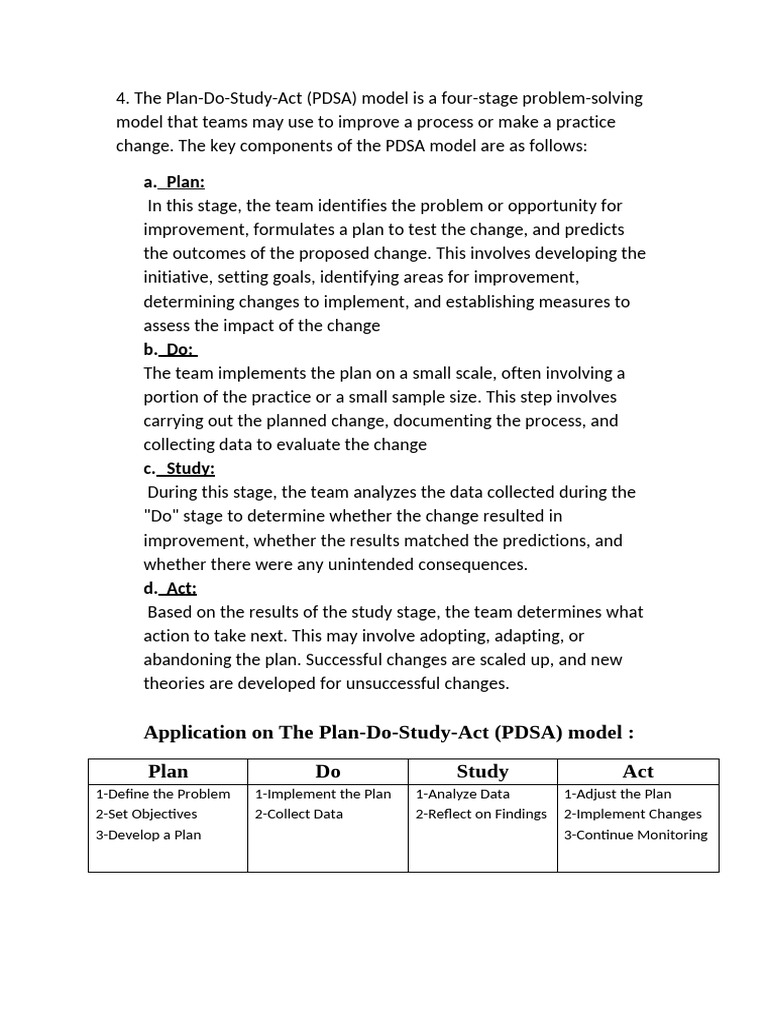 PDSA Model: Process Improvement Steps | PDF