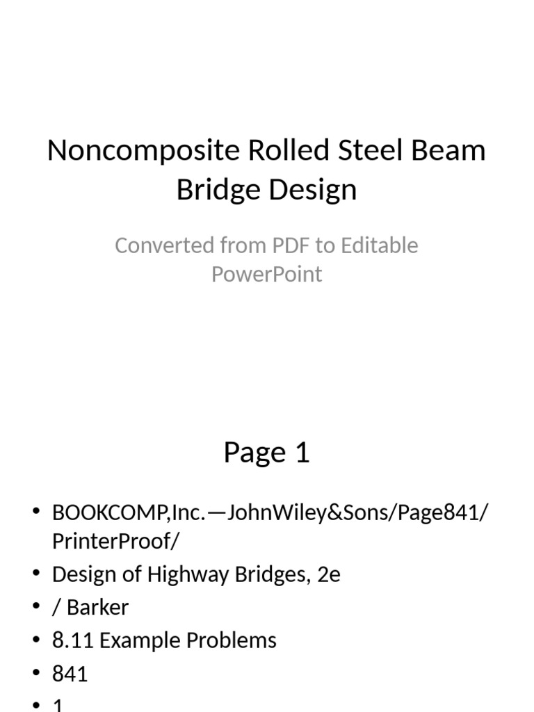 Noncomposite Rolled Steel Beam Bridge Design | PDF