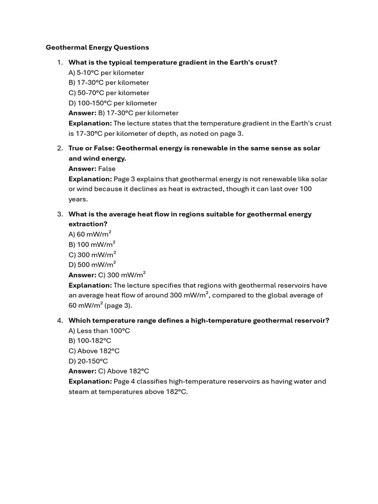 Geothermal Energy Questions | PDF | Geothermal Energy | Power Station