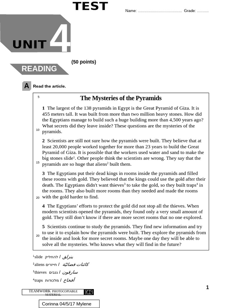JHS DOC Teamwork U4 Test-1 | PDF | Egyptian Pyramids | Ancient Egypt