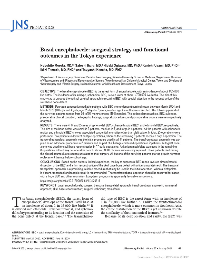 J Neurosurg Pediatr Article p69 | PDF | Cerebrospinal Fluid | Surgery