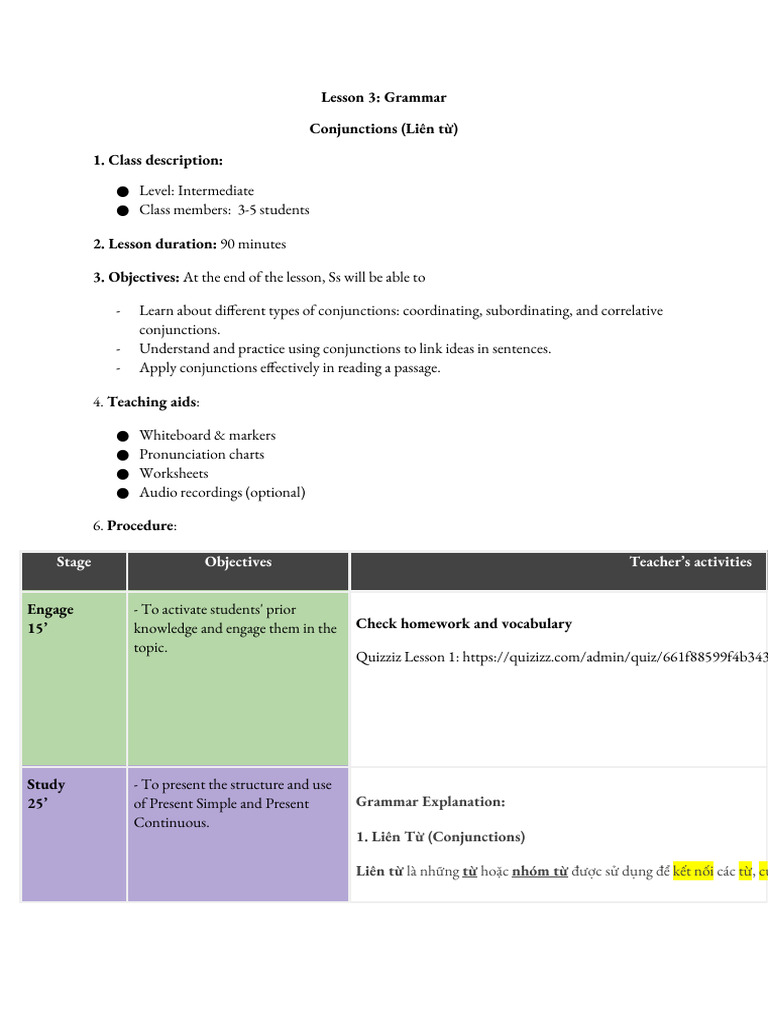 Lesson 3 - Grammar - Conjunctions | PDF