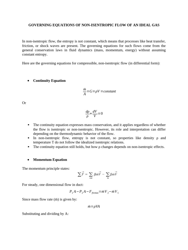 Governing Equations of Non Isentropic Flow | PDF | Fluid Dynamics | Entropy