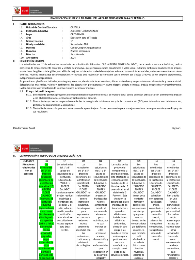 Matriz de Planificación Anual - EPT - 1º | PDF | Aprendizaje | Usabilidad