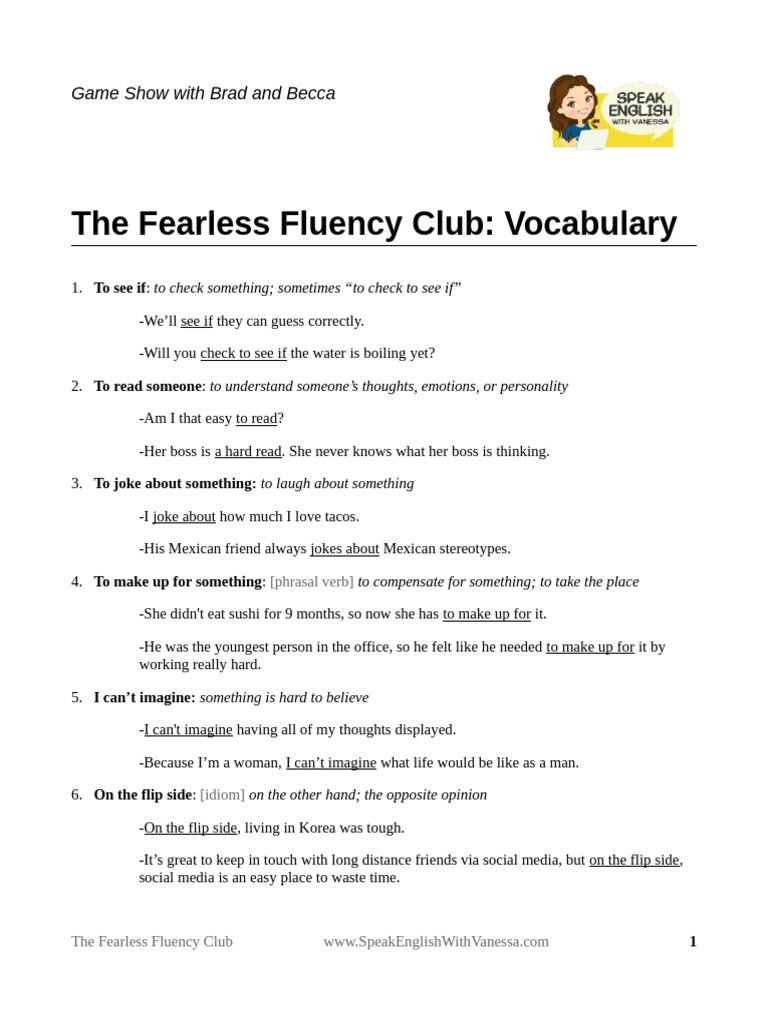 Lesson Guide - GameShow - The Fearless Fluency Club | PDF | English ...