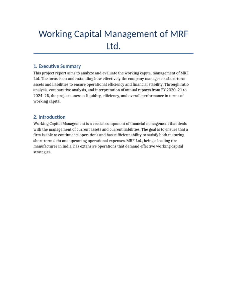 MRF_Working_Capital_Project_Part1 | PDF