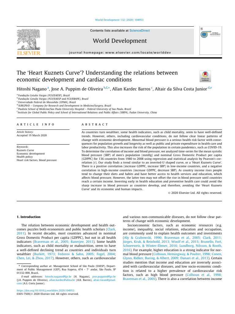 The ‘Heart Kuznets Curve’ | PDF | Blood Pressure | Gross Domestic Product