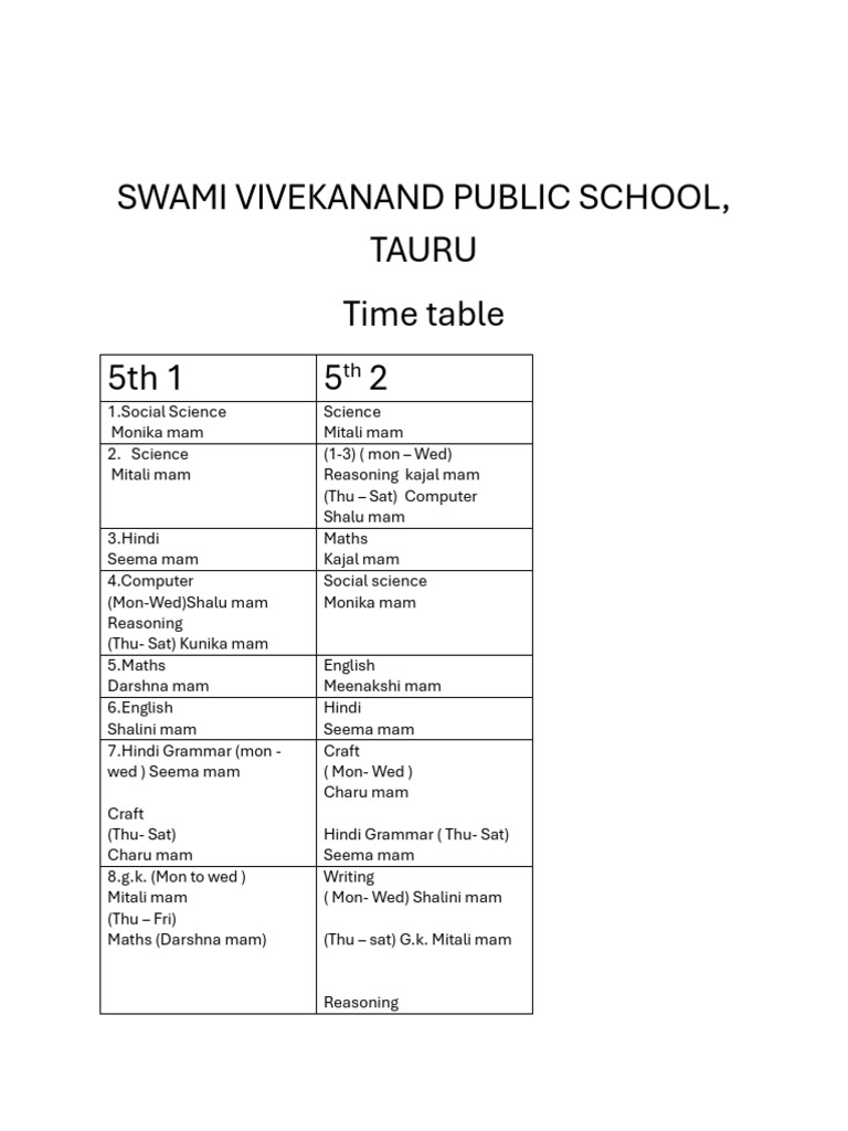 Time Table | PDF