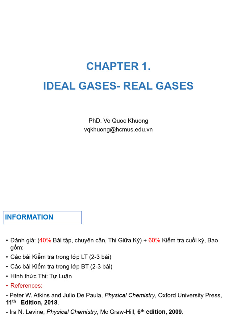 Handout of Perfect Gases-Real Gases (Gửi Sinh Viên) | PDF
