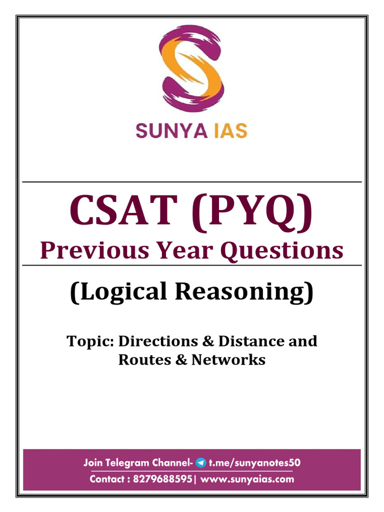Sunya IAS CSAT - PYQs Directions & Distance | PDF | Transport