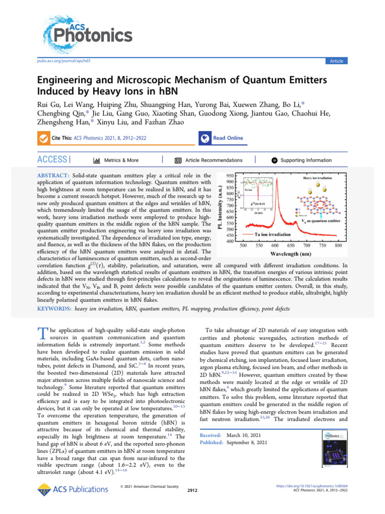 Gu Et Al 2021 Engineering and Microscopic Mechanism of Quantum Emitters ...