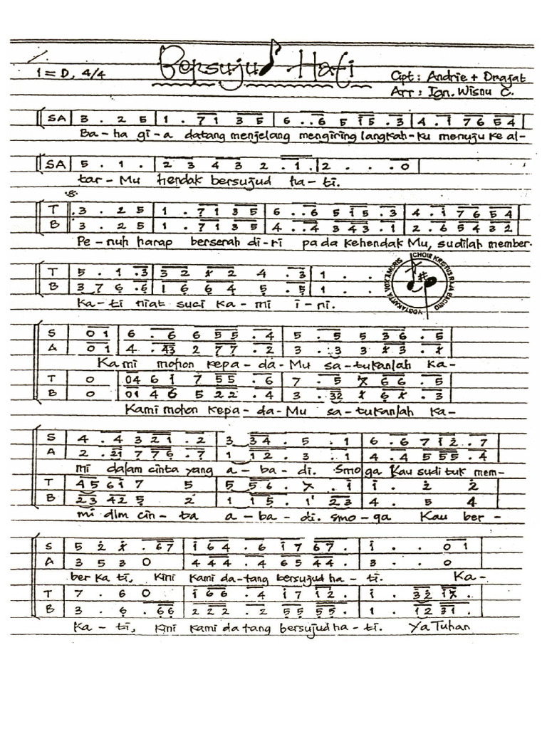 326956785 Partitur Lagu Pernikahan Bersujud Hati | PDF