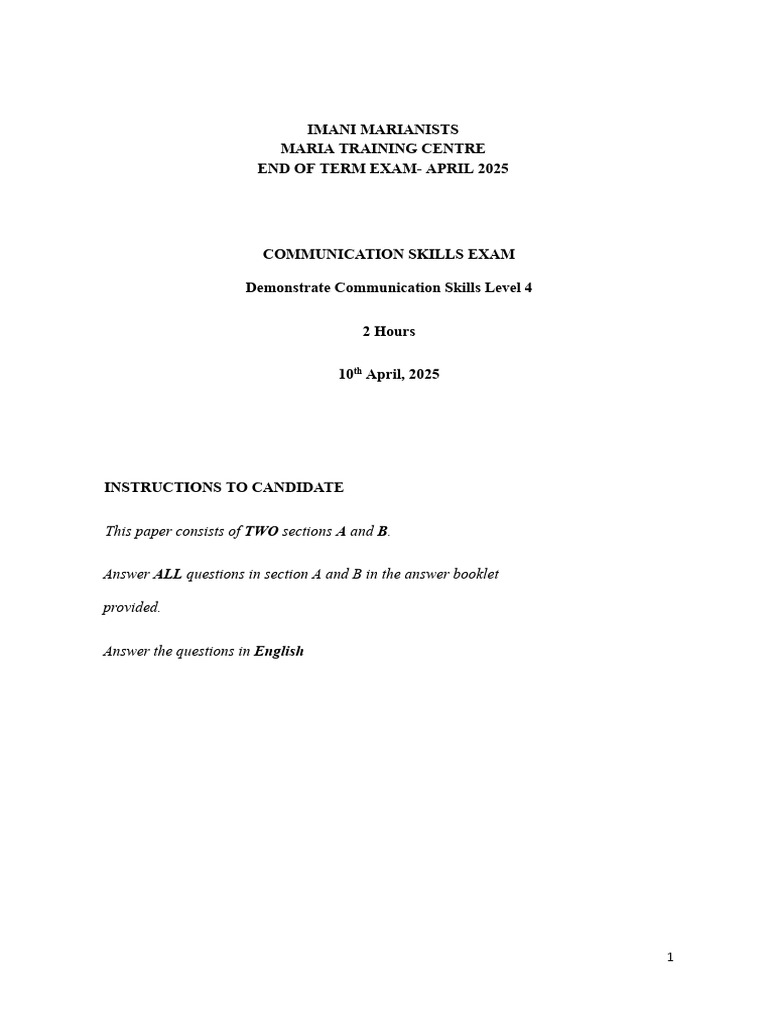 CPS 3300 Communication Skills Exam | PDF | Communication | Nonverbal ...