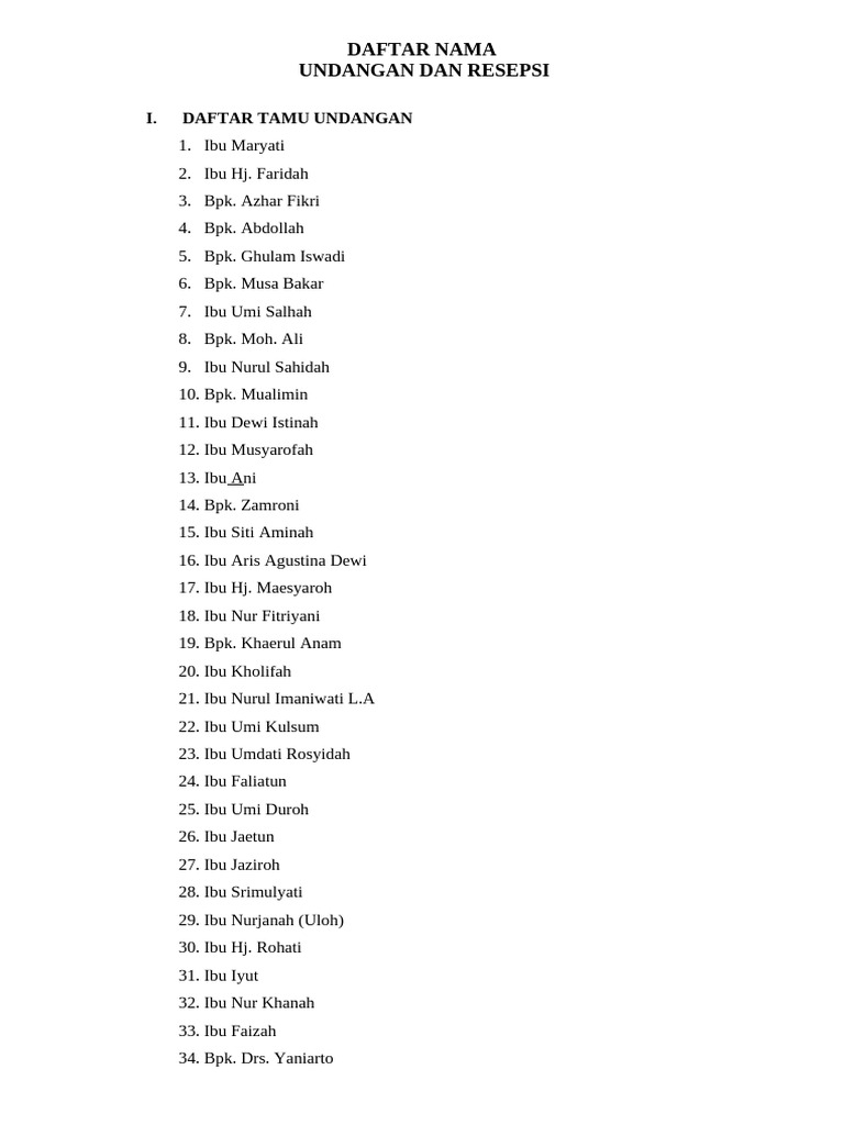 Daftar Tamu Undangan Resepsi | PDF