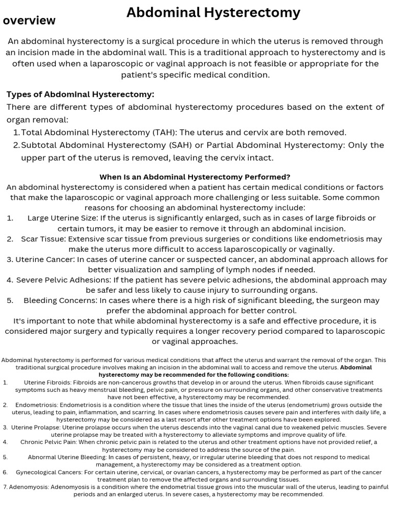 Abdominal Hysterectomy | PDF | Uterus | Female Mammals