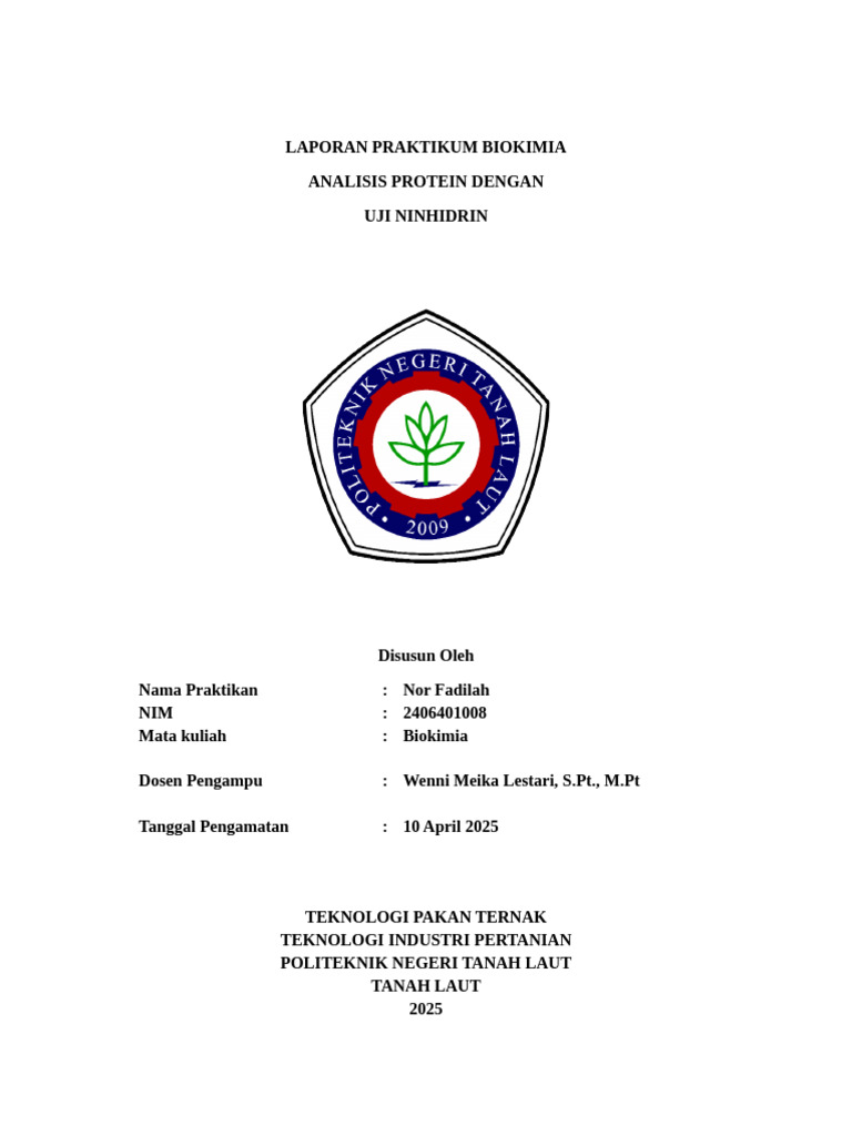 Laporan Praktikum Biokimia Uji Protein (Ninhidra) | PDF