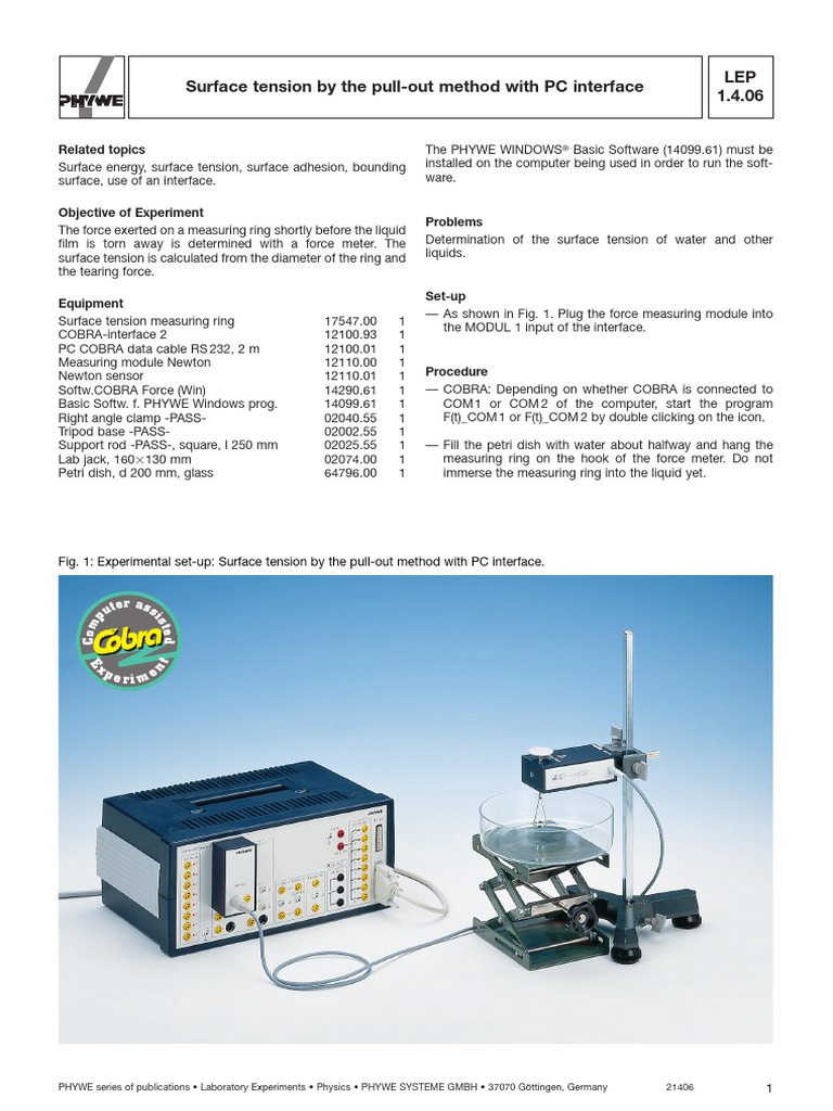 Surface Tension by The Pull-Out Method With PC Interface - 1 - 4 - 06 ...