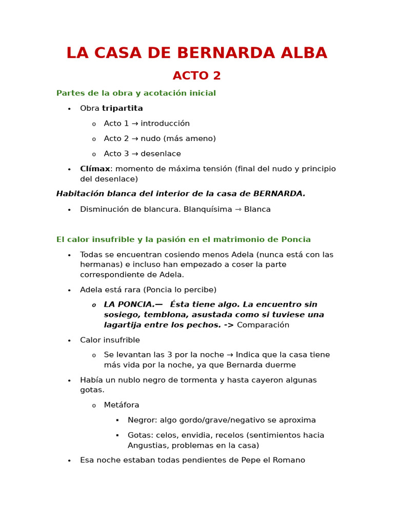 Análisis del Acto 2 de La Casa de Bernarda Alba | PDF
