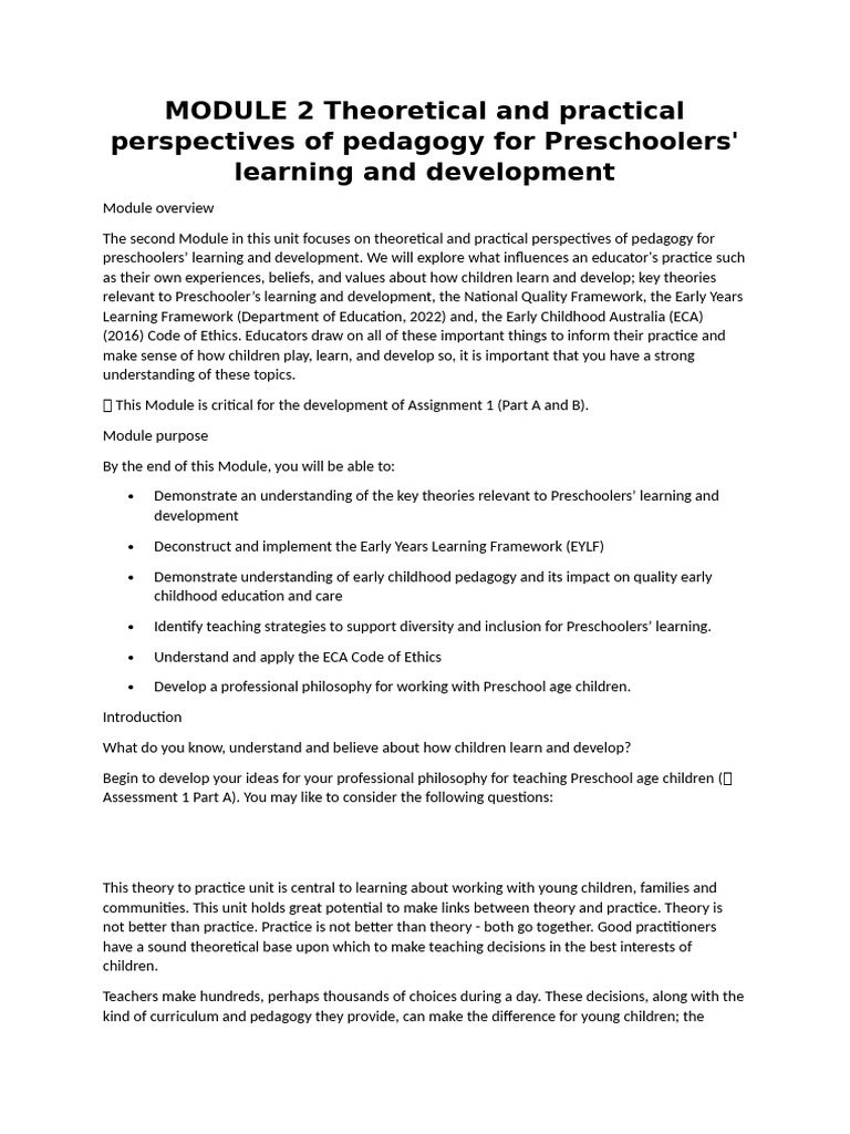 MODULE 2 Theoretical and Practical Perspectives of Pedagogy For Preschoolers | PDF | Pedagogy ...