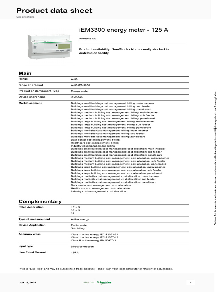 DT-SH-05 Schneider Electric - Acti-9-iEM3000-Series - A9MEM3300 | PDF ...