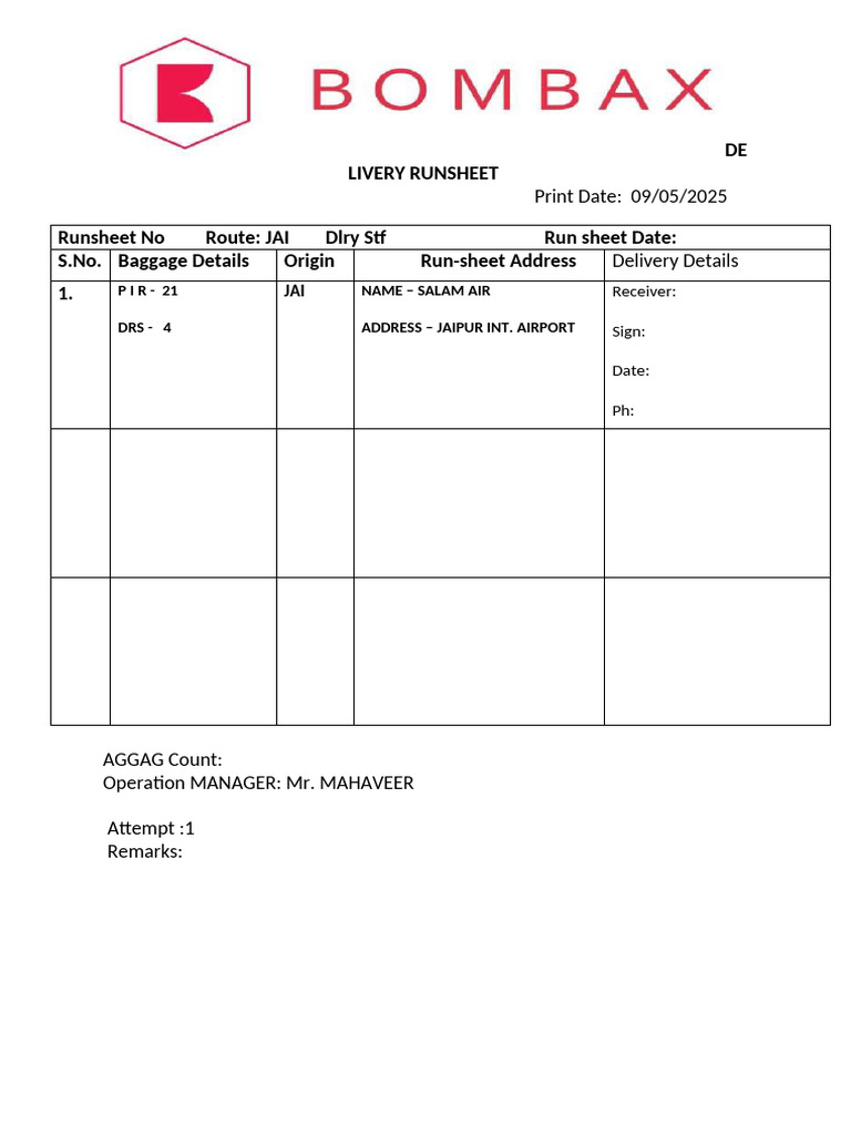 Sample Runsheet Knj 003 Runsheet 04 Feb | PDF