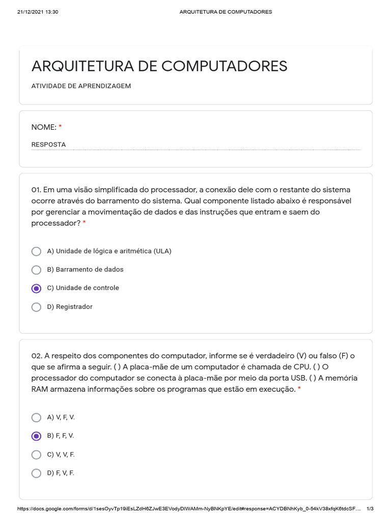 Arquitetura de Computadores - Atividade 02 | PDF | Unidade central de processamento ...