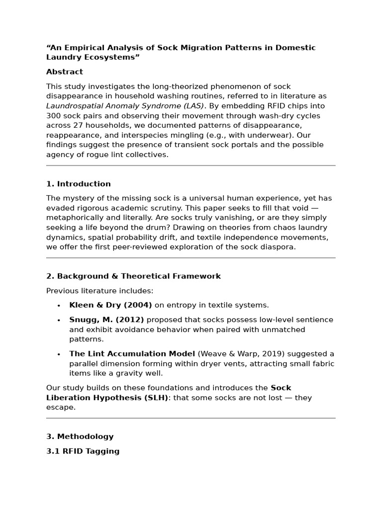 An Empirical Analysis of Sock Migration Patterns in Domestic Laundry Ecosystems | PDF | Chaos Theory