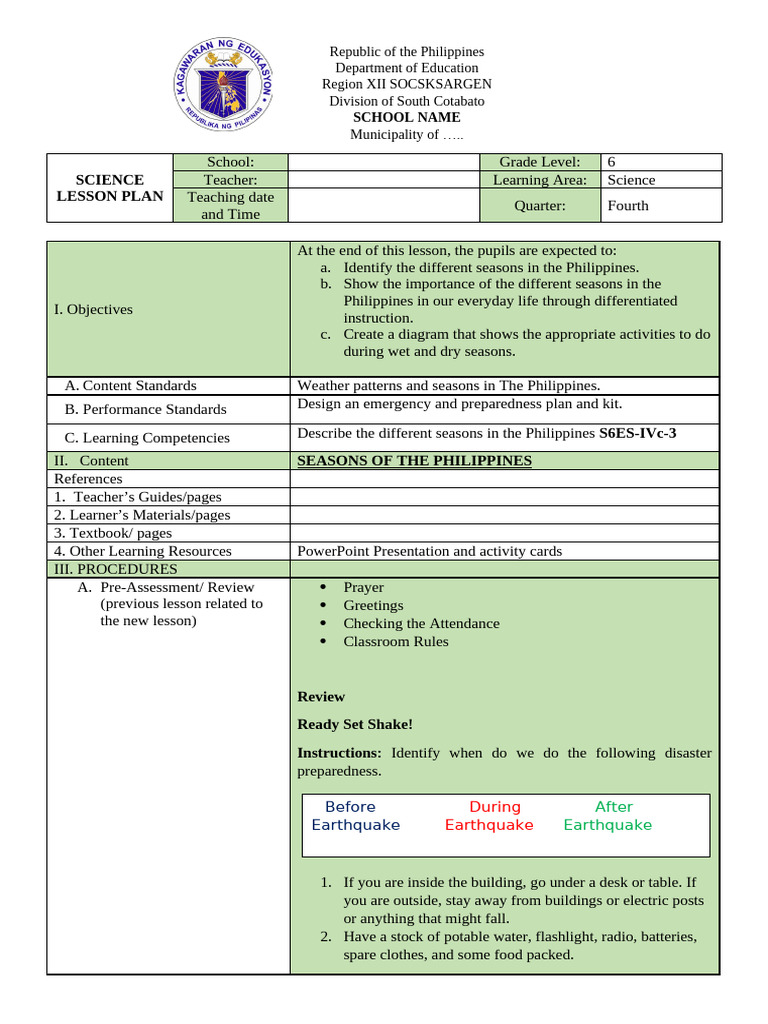 Grade 6 Science - Lesson Plan | PDF | Rain | Teachers