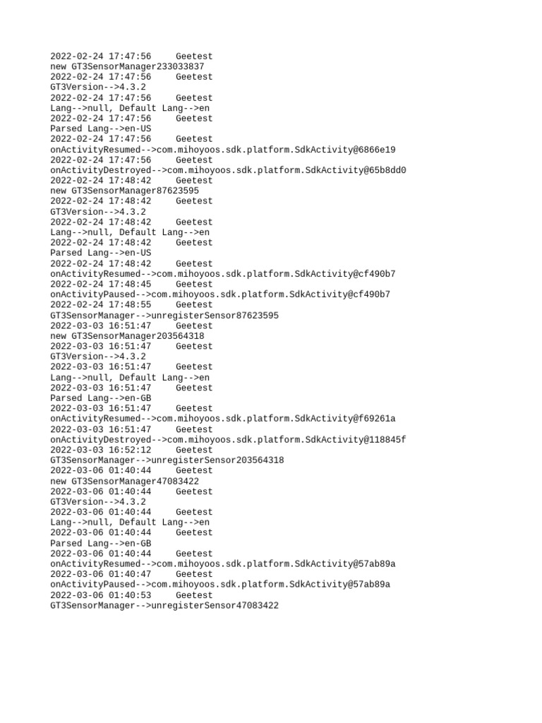 Geetest GT3 Sensor Manager Logs | PDF