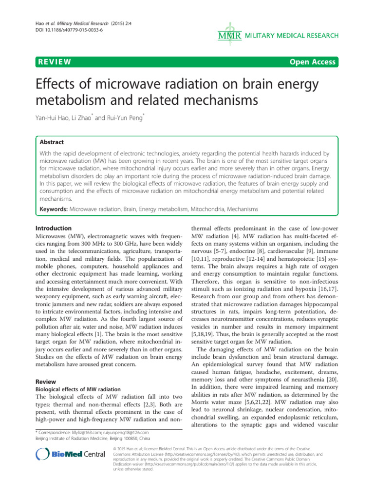 Microwave Radiation's Impact on Brain Metabolism | PDF | Mitochondrion ...