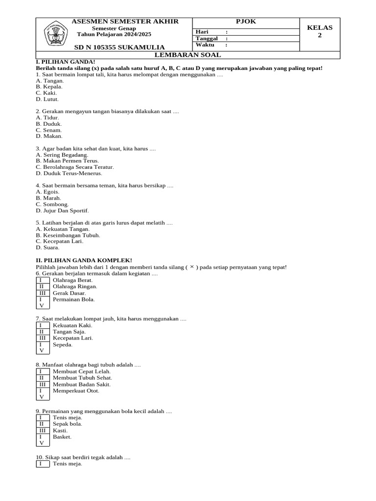 Asesmen Pjok Kls 2 | PDF