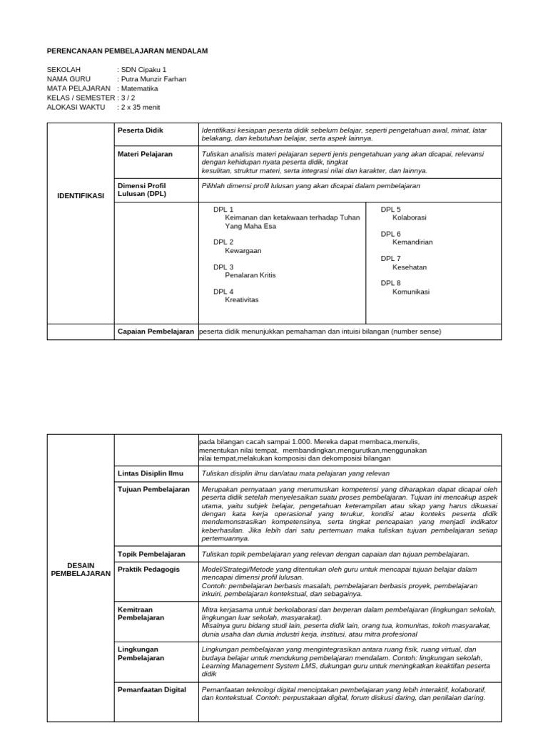 Template - RPP Pembelajaran Mendalam | PDF