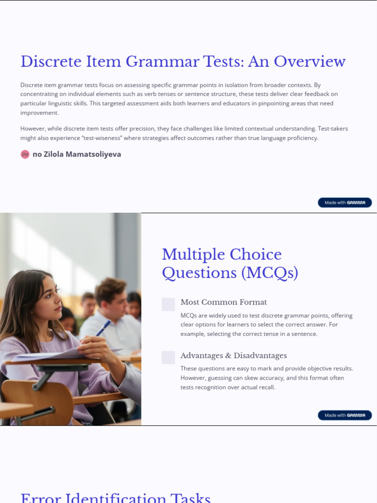 Discrete Item Grammar Tests An Overview | PDF | Educational Assessment ...