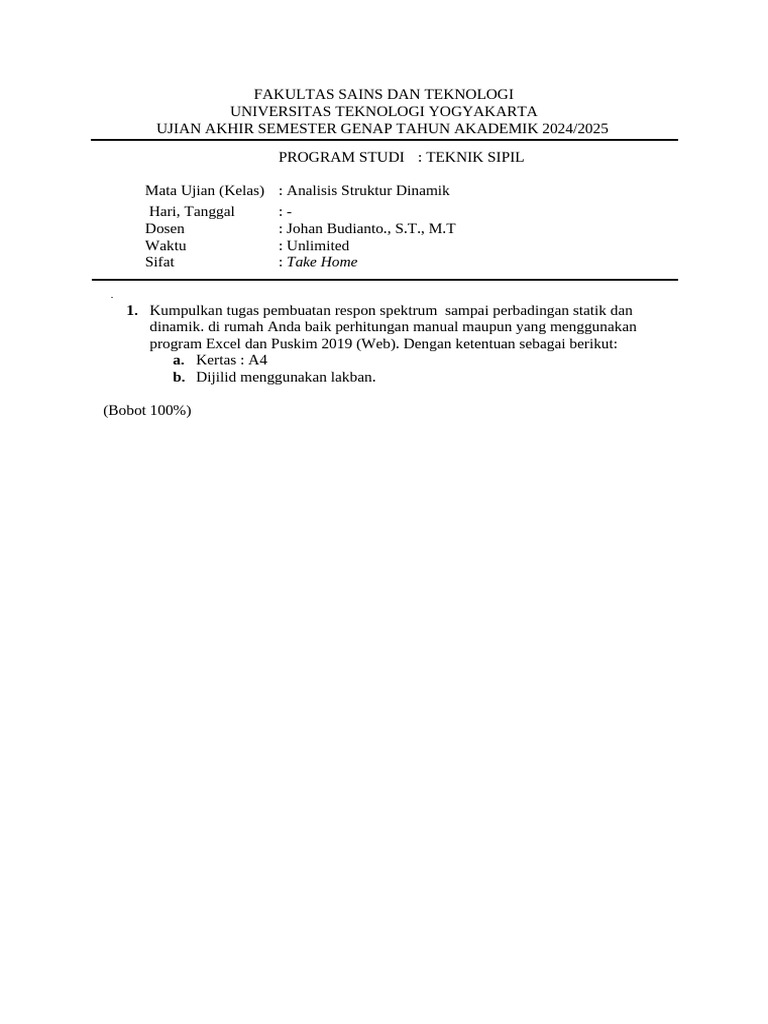 SOAL UTS Analisis Struktur Dinamik ( Take Home) | PDF