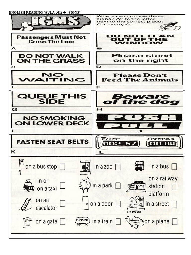 English Reading (Aula #01) Signs' | PDF