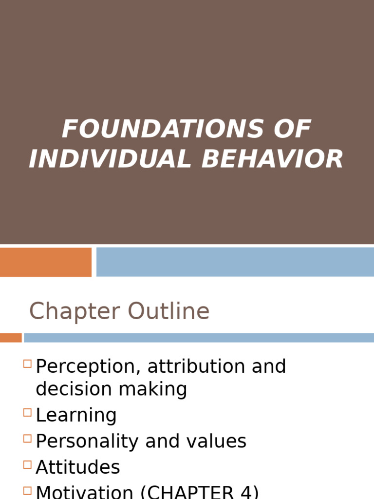 OB Chapter 2 (Individual Behavior) | PDF | Classical Conditioning | Attitude (Psychology)