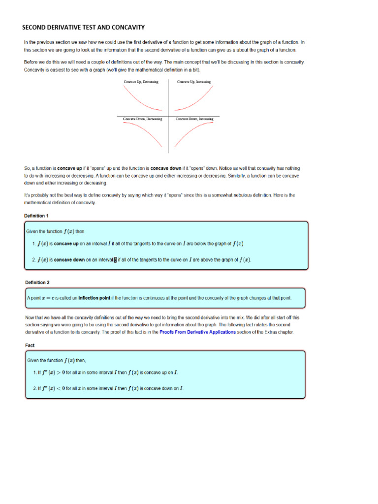 Second Derivative Test and Concavity (1) | PDF