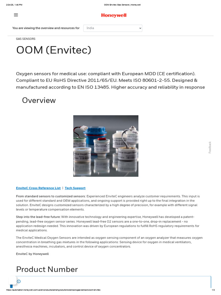 OOM Envitec Gas Sensors - Honeywell | PDF | Sensor | Oxygen