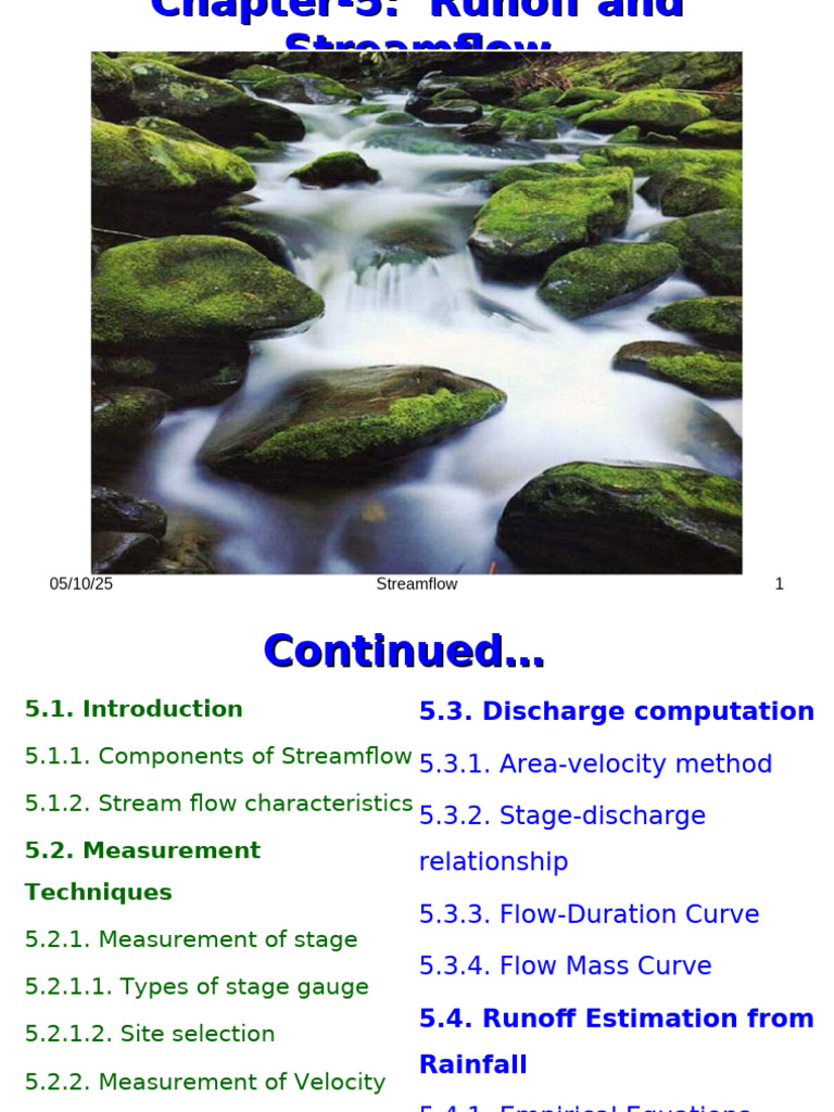 CH 5-6 Stream Flow + Hydrograph Analysis | PDF | Discharge (Hydrology) | Surface Runoff
