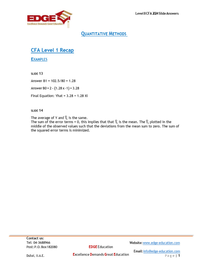 Quantitative Methods Slide answers 2024 | PDF | Autocorrelation | Errors And Residuals